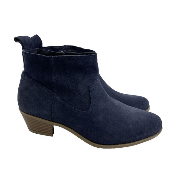 Vionic | Shoes | Vionic Vera Ankle Boot Zip Navy Suede Low Heel Bootie ...